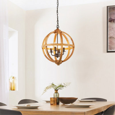 Anson Lighting Danube 4lt Pendant light finished in Mango wood and dark ...