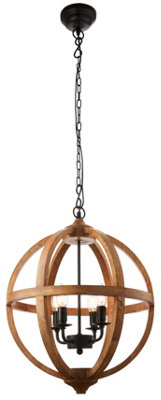 Anson Lighting Danube 4lt Pendant light finished in Mango wood and dark ...