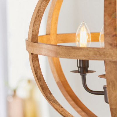 Anson Lighting Danube 4lt Pendant light finished in Mango wood and dark ...