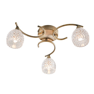 Anson Lighting Georgia 3lt Ceiling Light in Antique brass plate & clear ...
