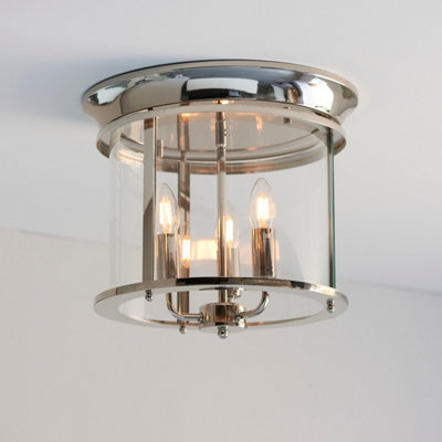 Anson Lighting Hampworth 3lt Flush Bright nickel plate and clear glass