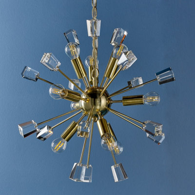 Anson Lighting Parrow Satin Brass and Clear K5 Crystal Glass 9 Light ...