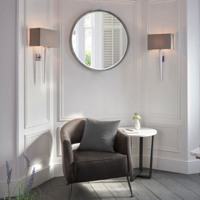 Anson Lighting Preston Chrome and Grey Faux Silk 1 Light Wall Light