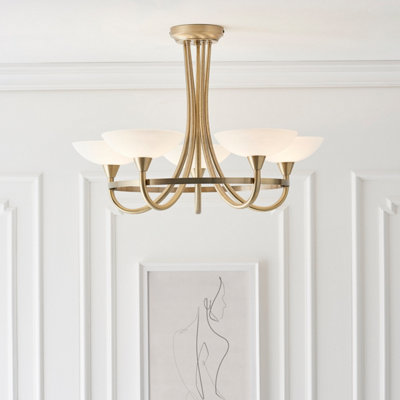 Anson Lighting Rowan Antique Brass and White Glass 3 Light Semi Flush ...