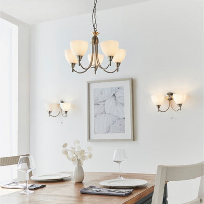 Anson Lighting Royal 5lt Pendant light Satin chrome plate and matt opal ...