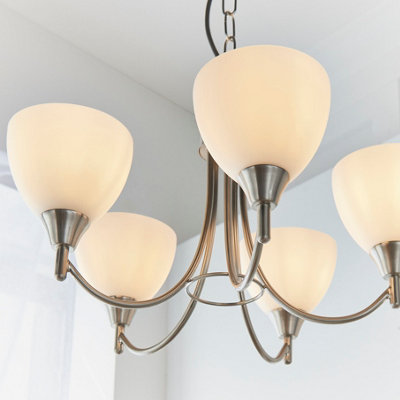 Anson Lighting Royal 5lt Pendant light Satin chrome plate and matt opal ...