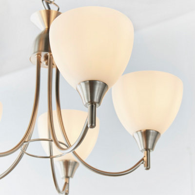 Anson Lighting Royal 5lt Pendant light Satin chrome plate and matt opal ...