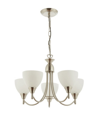 Anson Lighting Royal 5lt Pendant light Satin chrome plate and matt opal ...