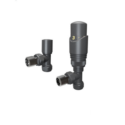 Anthracite Angled TRV Thermostatic Radiator Valve and Manual Angled ...
