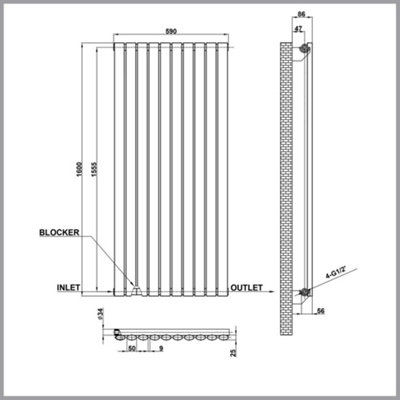 Anthracite Designer Radiator Vertical Oval Column Single Panel Rad ...