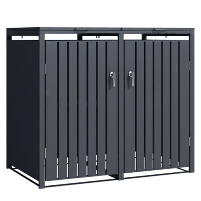 Anthracite Galvanized Steel Metal Wheelie Bin Storage Cover Double