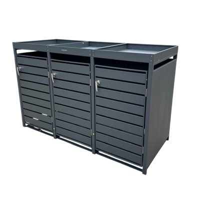 Anthracite Galvanized Steel Metal Wheelie Bin Storage Cover With ...
