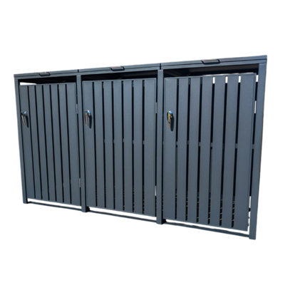 Anthracite Galvanized Steel Wheelie Bin Storage Cover Triple