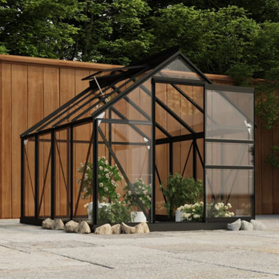 Anthracite Glass Greenhouse 155x200.5x191 cm Aluminium Plant House