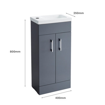 Anthracite Grey 400 Vanity Basin Sink Unit & Black Ravello Basin Tap ...