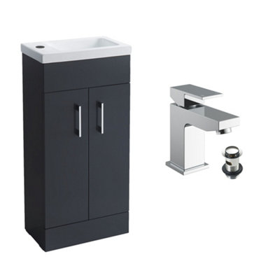 Anthracite Grey 400 Vanity Basin Sink Unit & Chrome Form Basin Tap ...
