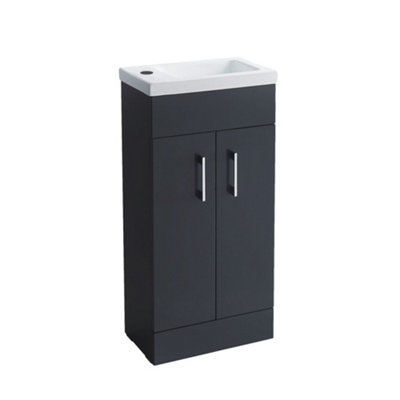 Anthracite Grey 400 Vanity Basin Sink Unit & Chrome Single Lever Tap ...