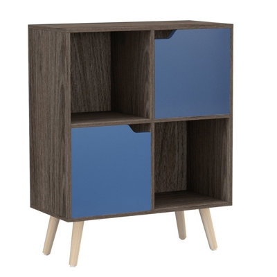 Anthracite Oak, Blue, Pine - 4-Cube Storage Unit with 2 Wooden Doors ...