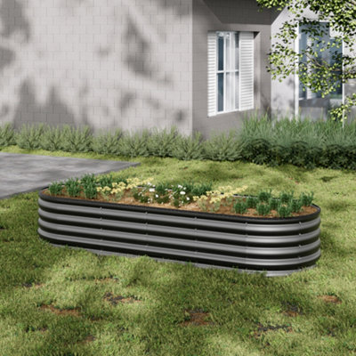 Anthracite Oval Garden Four-grid Metal Raised Bed Galvanized Raised ...