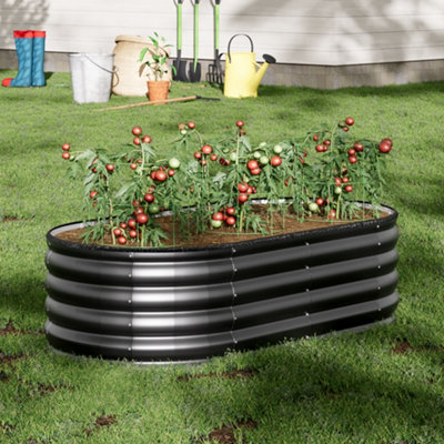 Anthracite Oval Garden Galvanized steel Raised Garden Bed Raised ...