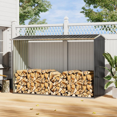Anthracite Patio Deck Metal Log Store Garden Log Storage Shed with ...