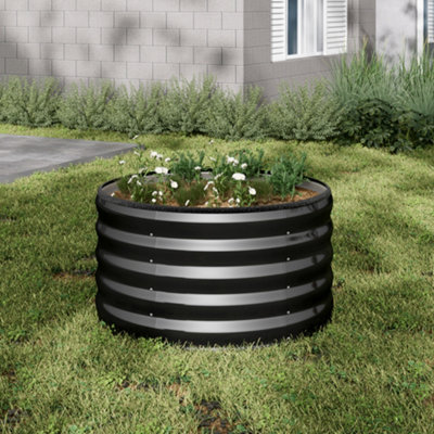 Anthracite Round Metal Raised Bed Galvanized Raised Planter Box Outdoor ...