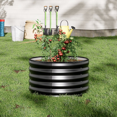 Anthracite Round Metal Raised Bed Galvanized Raised Planter Box Outdoor ...