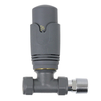 Anthracite Thermostatic Radiator Valve Set Straight Inline 15mm x 1/2" TRV