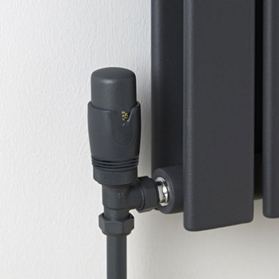 Anthracite Thermostatic Radiator Valve Set Straight Inline 15mm x 1/2" TRV