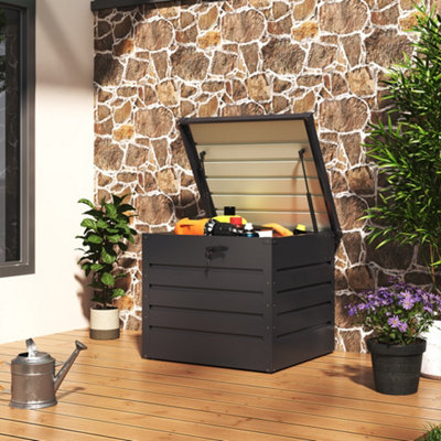 Anthracite Waterproof Metal Outdoor Garden Storage Box Lockable Flat ...