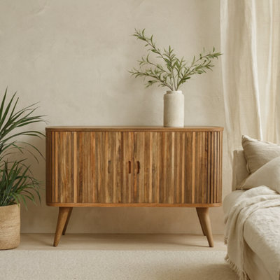 Anthropology Textured Slatted Mango Wood Sideboard with Cut-Out Handles ...