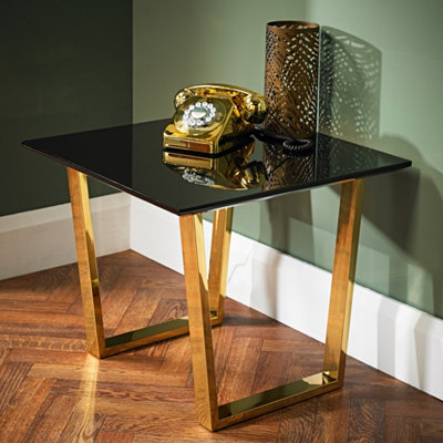 Antibes Glass Lamp Table - Luxe Black High Gloss Top with Gold Openwork ...