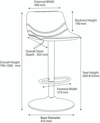 Antico Faux Leather Kitchen Bar Stool, Matt Black Stem & Base ...