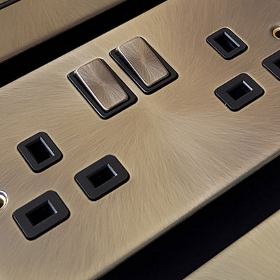 Antique Brass 2 Gang 13A DP Ingot Type A & C USB Twin Double Switched ...