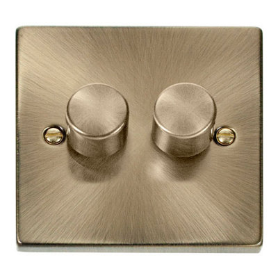 Antique Brass 2 Gang 2 Way 400w Dimmer Light Switch - SE Home | DIY at B&Q