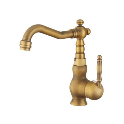 Antique brass bathroom mixer tap with hot and cold water retro rotary ...