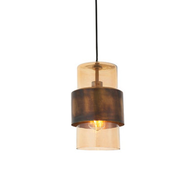 Antique Brass Ceiling Pendant Light - Champagne Glass Shade Single Bulb ...