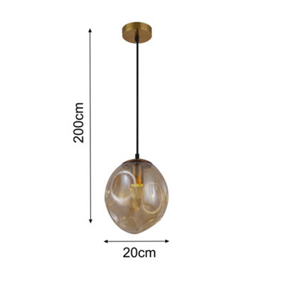 Antique Brass & Champagne Glass Melt Shade Vintage Oval Globe Pendant ...