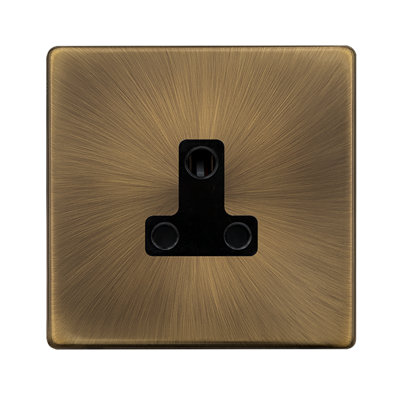 Antique Brass Screwless Plate 1 Gang 5A Round Pin Socket - Black Trim ...