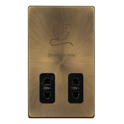 Antique Brass Screwless Plate Shaver Socket 115v/230v - Black Trim - SE ...