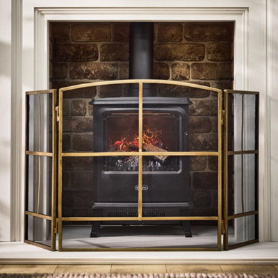 Antique Brass Window Panel Fireplace Guard Fire Screen Guard with Coal ...