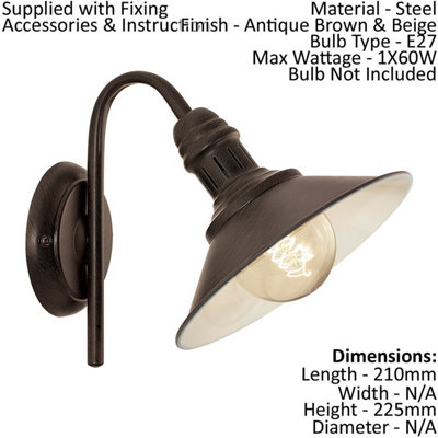Antique Brown & Beige LED Wall Sconce Light with E27 Bulb Socket