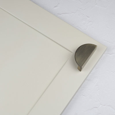 Antique Brushed Brass Ribbed Kitchen Handle 64mm Half Moon Furniture ...