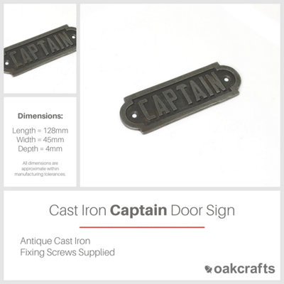 Antique Cast Iron Captain Plaque/Sign - 128mm