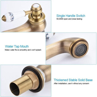 Antique ceramic brass bathroom sink faucet blue and white porcelain ...