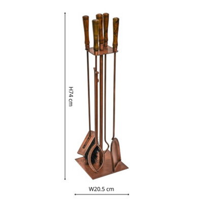 Antique Copper Fireside Companion Set H74cm W20.5cm