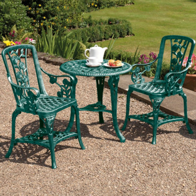 Antique Effect Rose Design 2 Seater Bistro Patio Set Table UV Stabilised PVC Verdigris