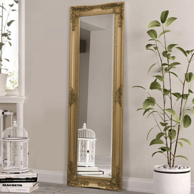 Antique Gold Slim Long Wall Mirror 47cm x 142cm