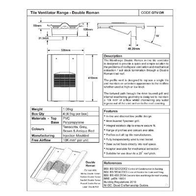 Antique Red Double Roman Roof Tile Vent & Adapter, Marley Redland Russell