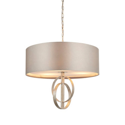 Antique Silver Ceiling Pendant Light & Mink Satin Shade - 3 Bulb ...